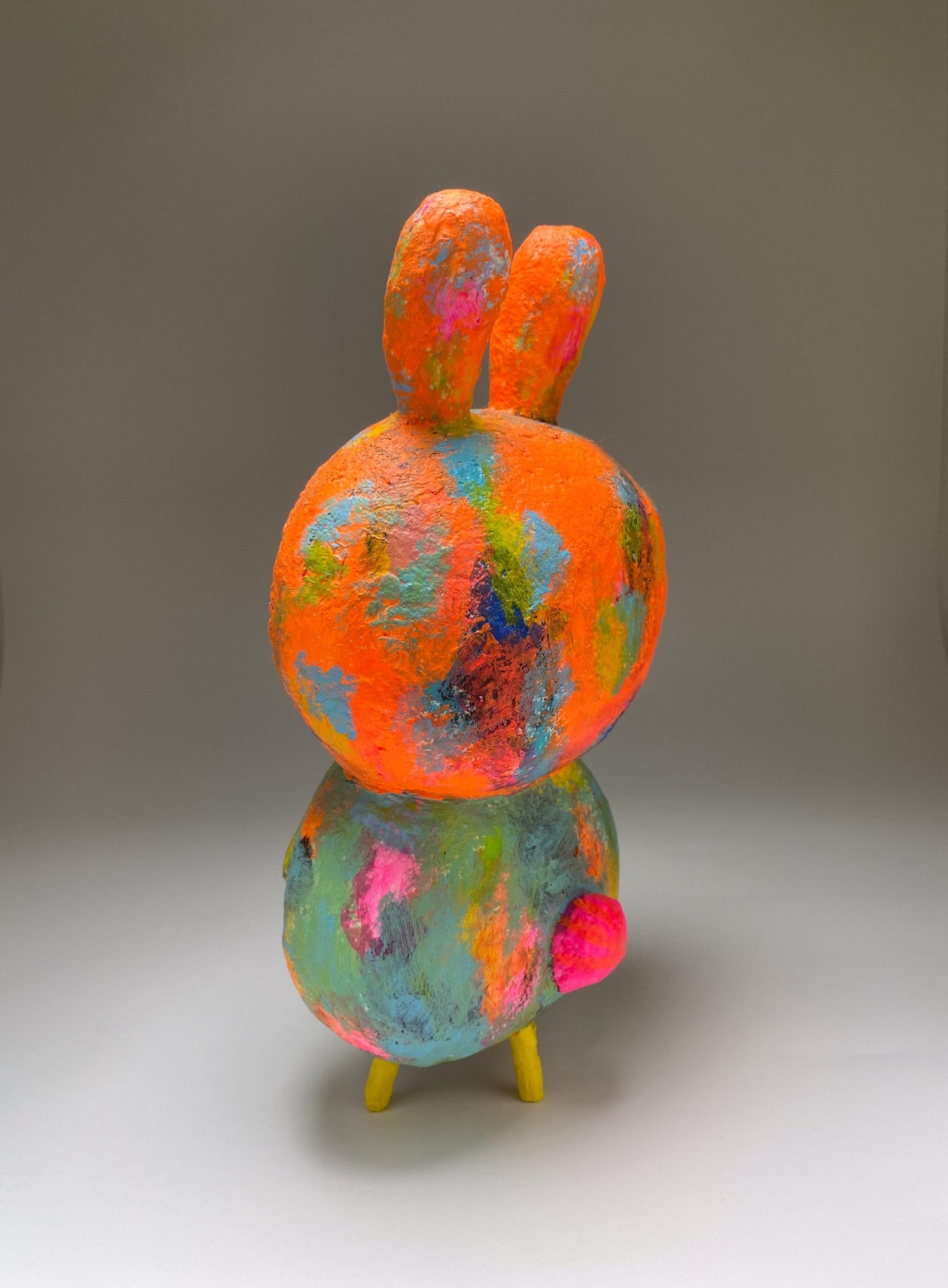 Handmade Paper Mache Colorful Happy Rabbit Sculpture, Original Design ...
