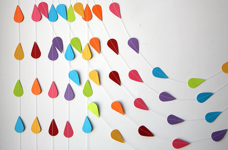 Rainbow Raindrop garland Paper raindrops Raindrop paper | Etsy