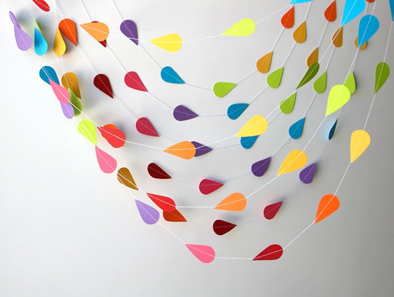 Rainbow Raindrop garland Paper raindrops Raindrop paper | Etsy