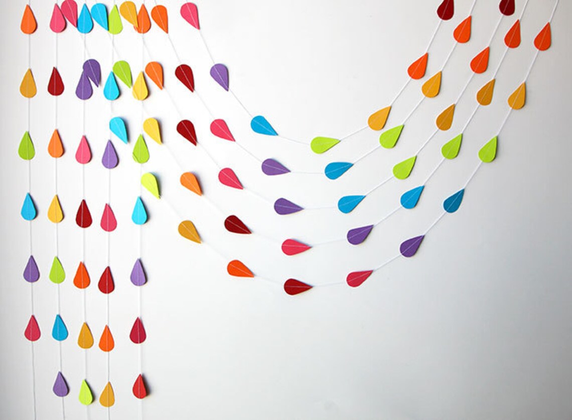 Rainbow Raindrop garland Paper raindrops Raindrop paper | Etsy