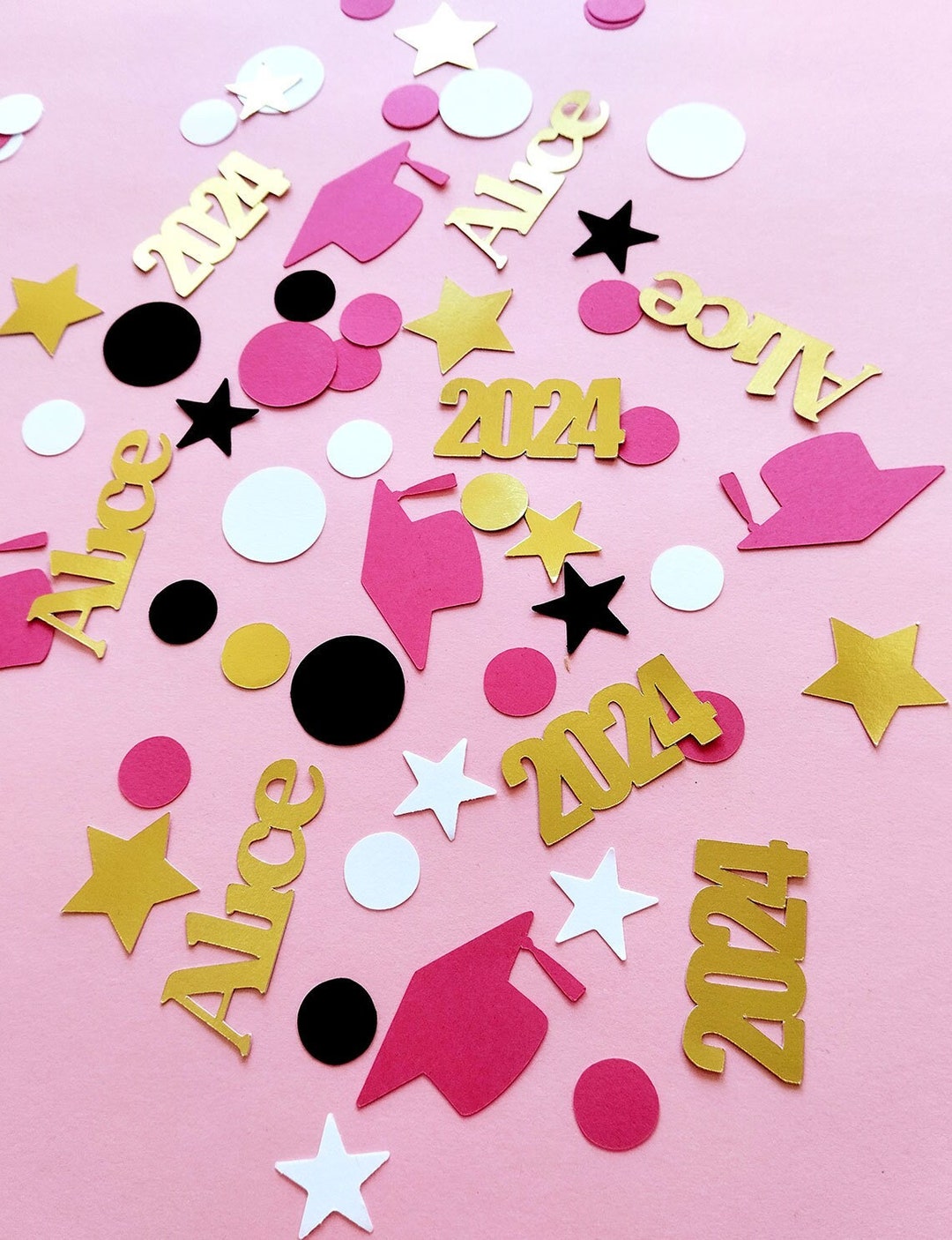 Pink Graduation Party Confetti, Custom Name and 2024 Graduation Pink ...
