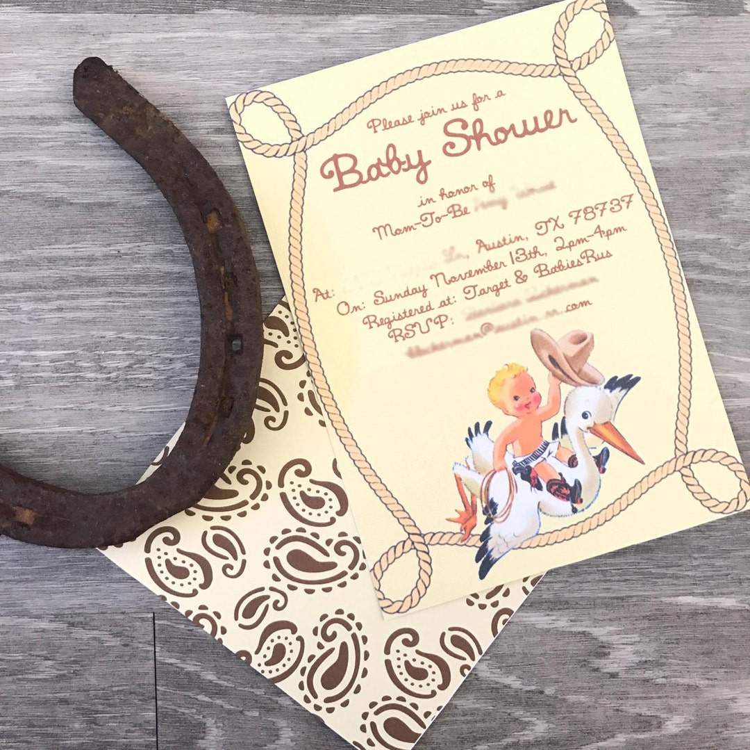 Custom Cowboy Li'l Roper Cowboy Stork Vintage Retro Birthday Baby ...