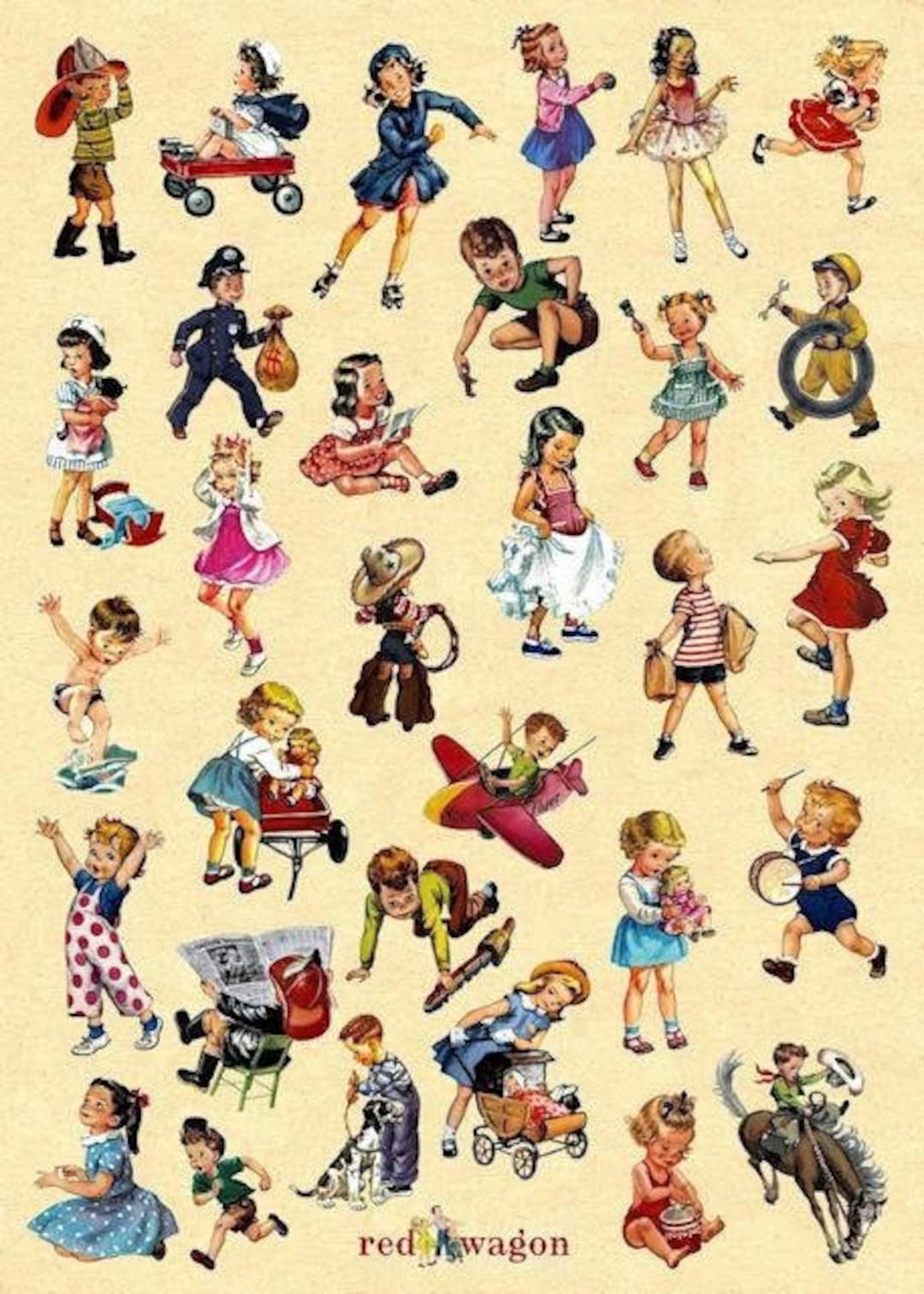 Red Wagon Gift Wrapping Paper Retro Vintage Children's Images - Etsy