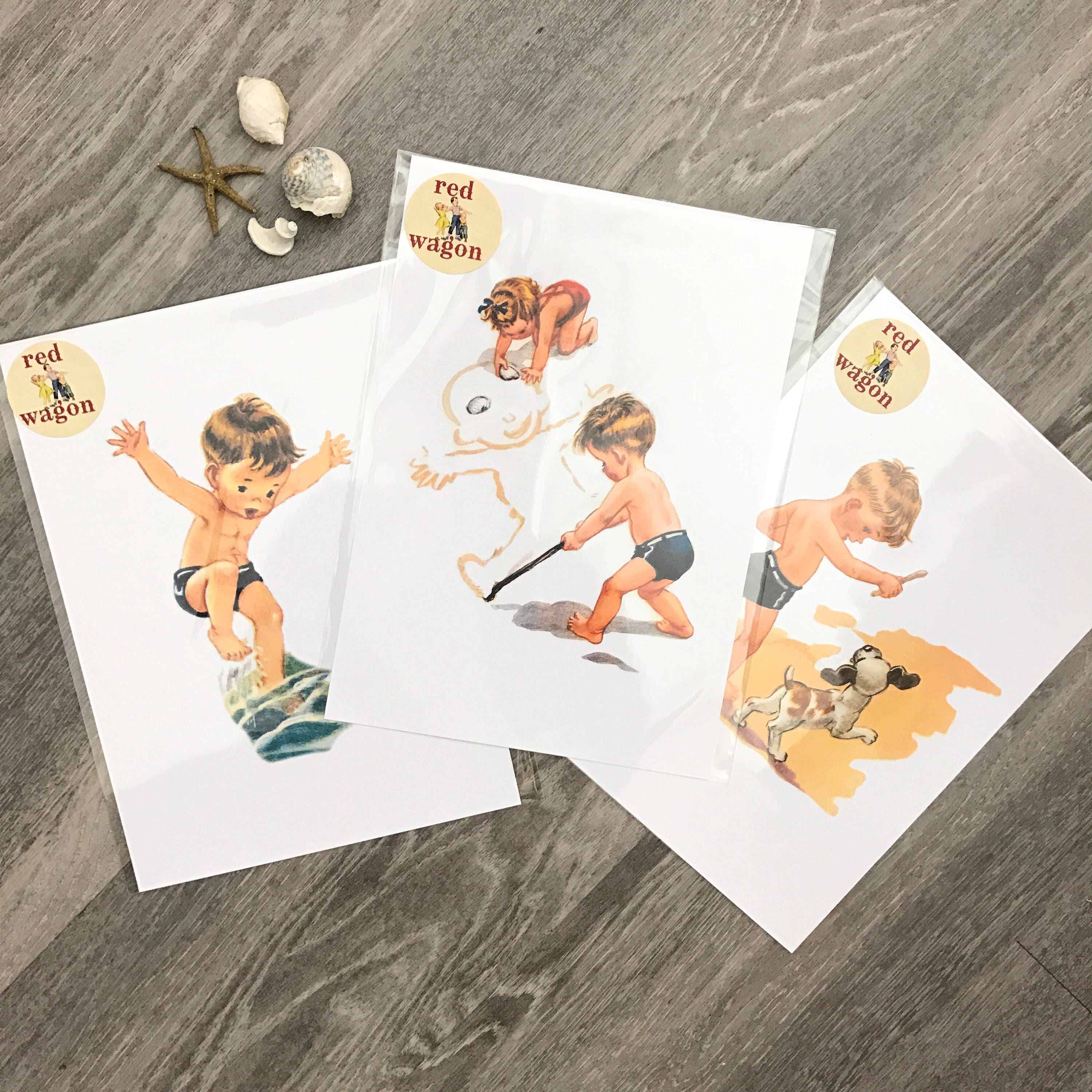 Retro Vintage Boy Beach Seaside Ocean A4 3 Print Wall Art Set - Etsy