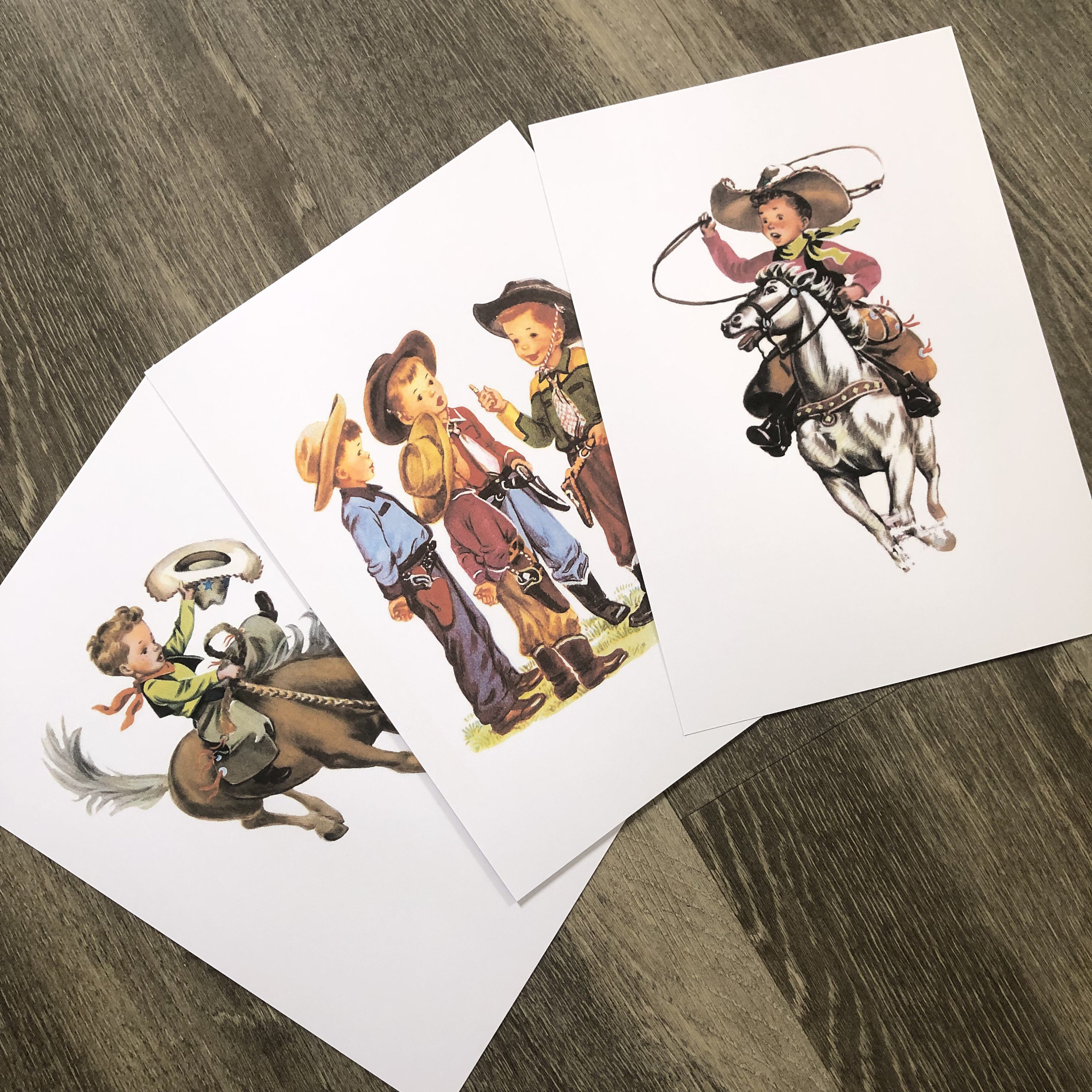 Retro Vintage Boy Cowboy Buckaroo A4 3 Print Wall Art Set | Etsy