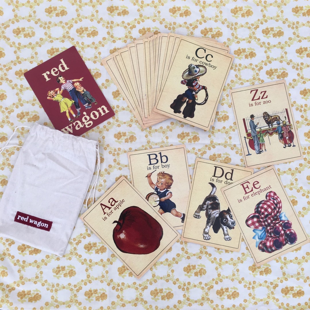 Vintage ABC Alphabet Flash Cards With Canvas Drawstring Bag - Etsy