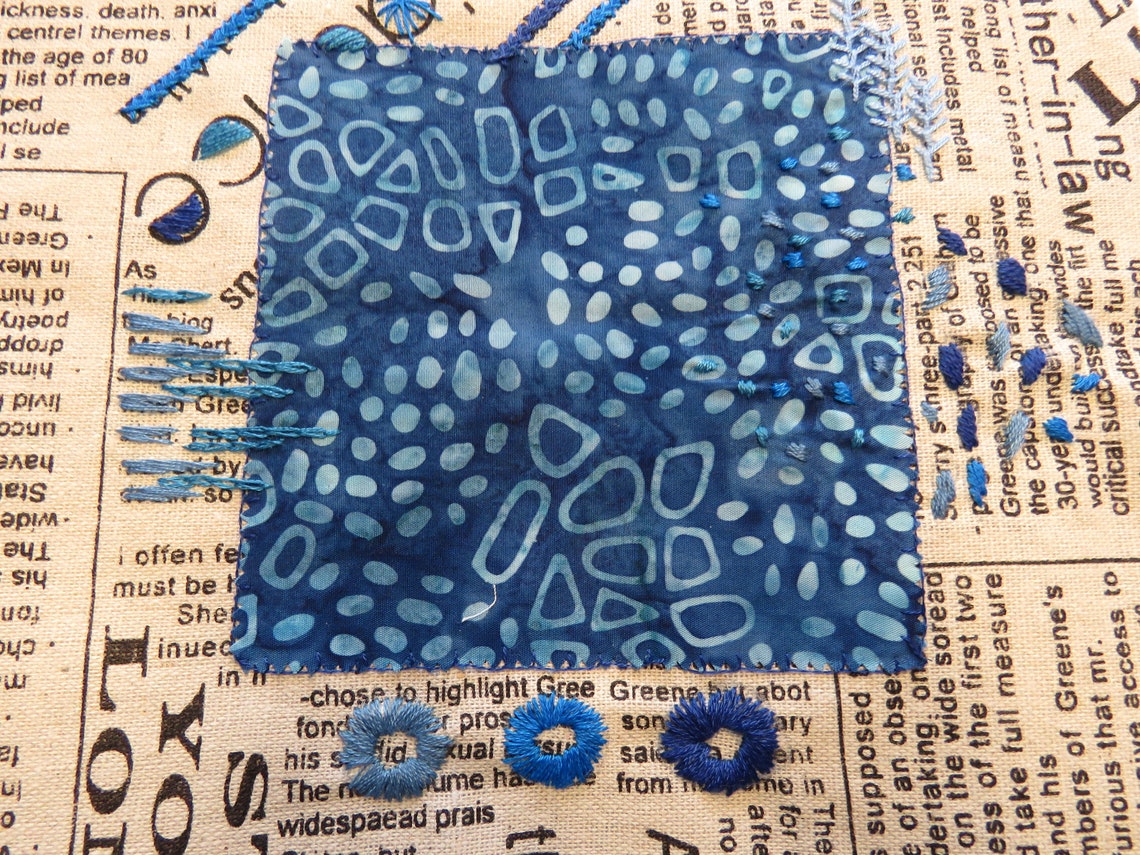 Blue Abstract Hand Embroidery Textile Art Collage - Etsy