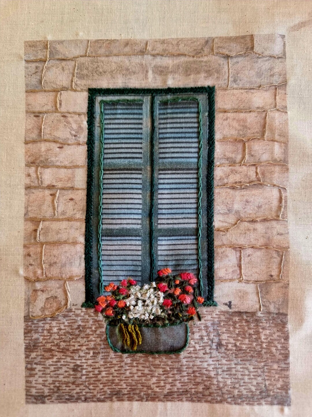 Hand Embroidered Window Fiber Art: Israeli Wall Hanging - Etsy