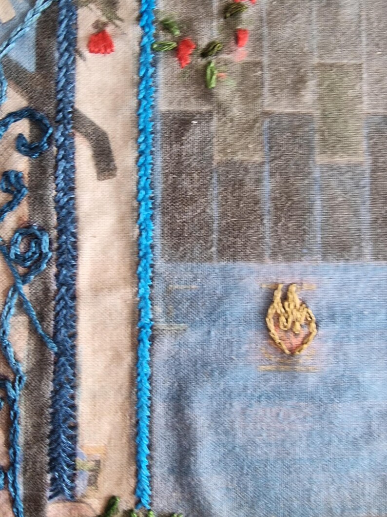 Shema Israel Turquoise Door Fiber Art, Wall Hanging, Hand Embroidery ...