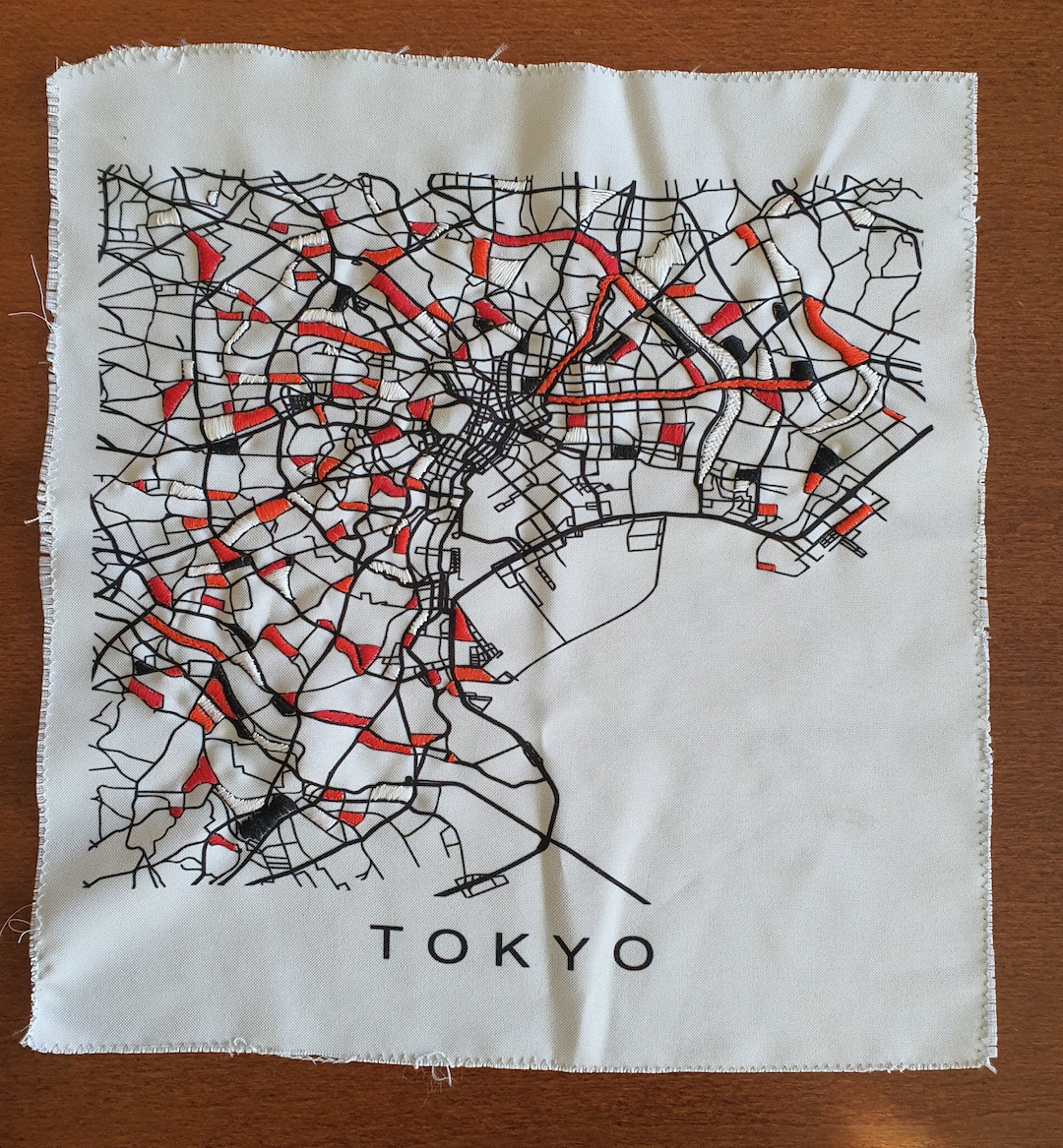 Tokyo Map Hand Embroidery, Tokyo Lovers Mixed Media, Wall Hanging, Home ...
