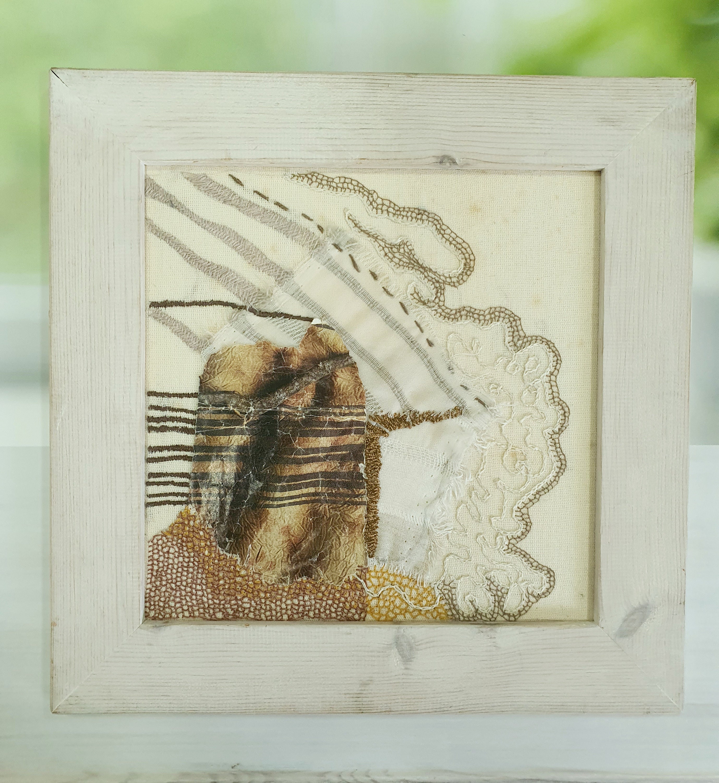 Brown Hand Embroidery Mini Quilt Abstract Wall Hanging - Etsy