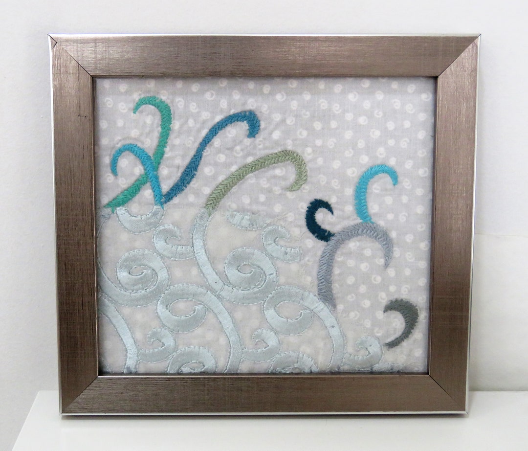 Abstract Hand Embroidery Wall Art in Turquoise and Gray, Home Décor ...