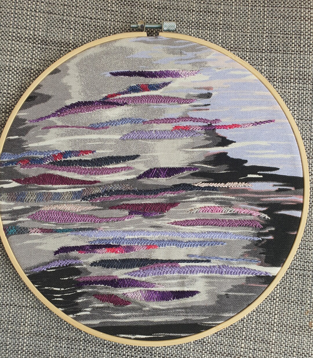 Abstract Waves Hand Embroidered Hoop Art, Abstract Wall Hanging ...