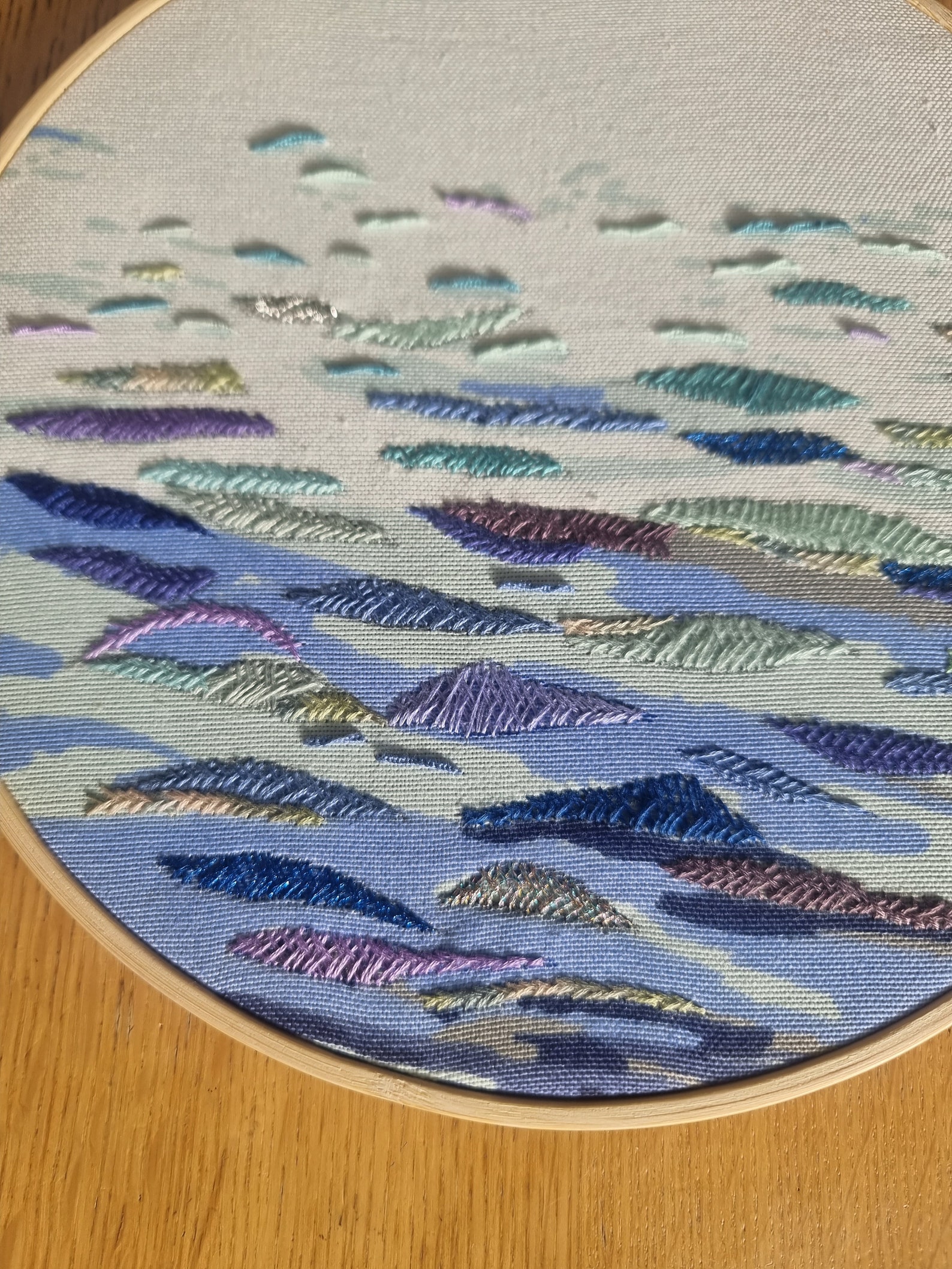 Abstract Hand Embroidery Hoop Art, Ocean Wall Art, Abstract Embroidery ...