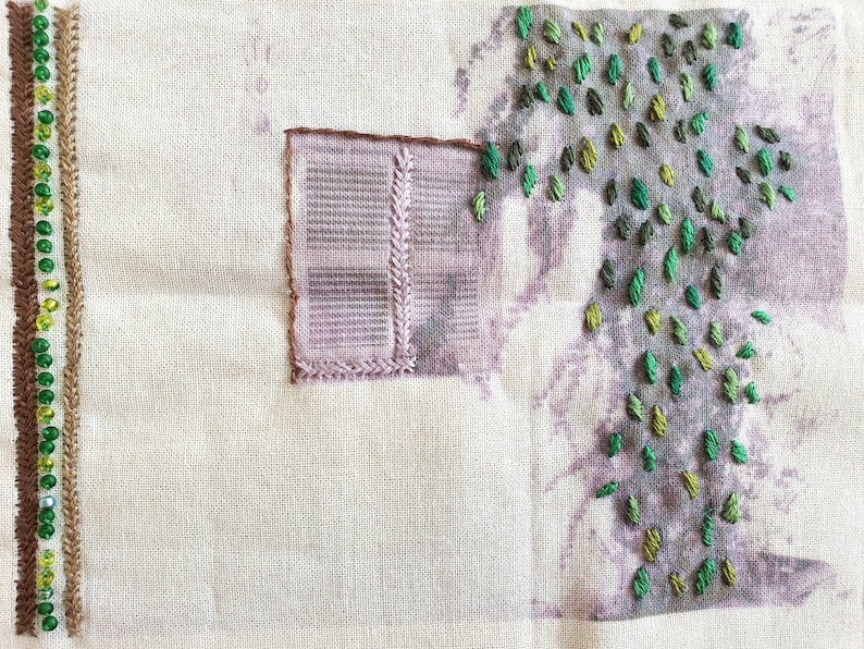 Window Fiber Art, Embroidered Wall Hanging, Hand Embroidery Fabric Art ...
