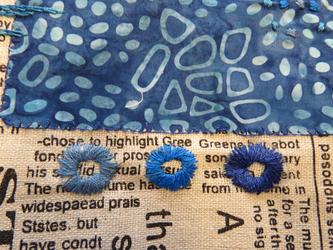 Blue Abstract Hand Embroidery Textile Art Collage - Etsy