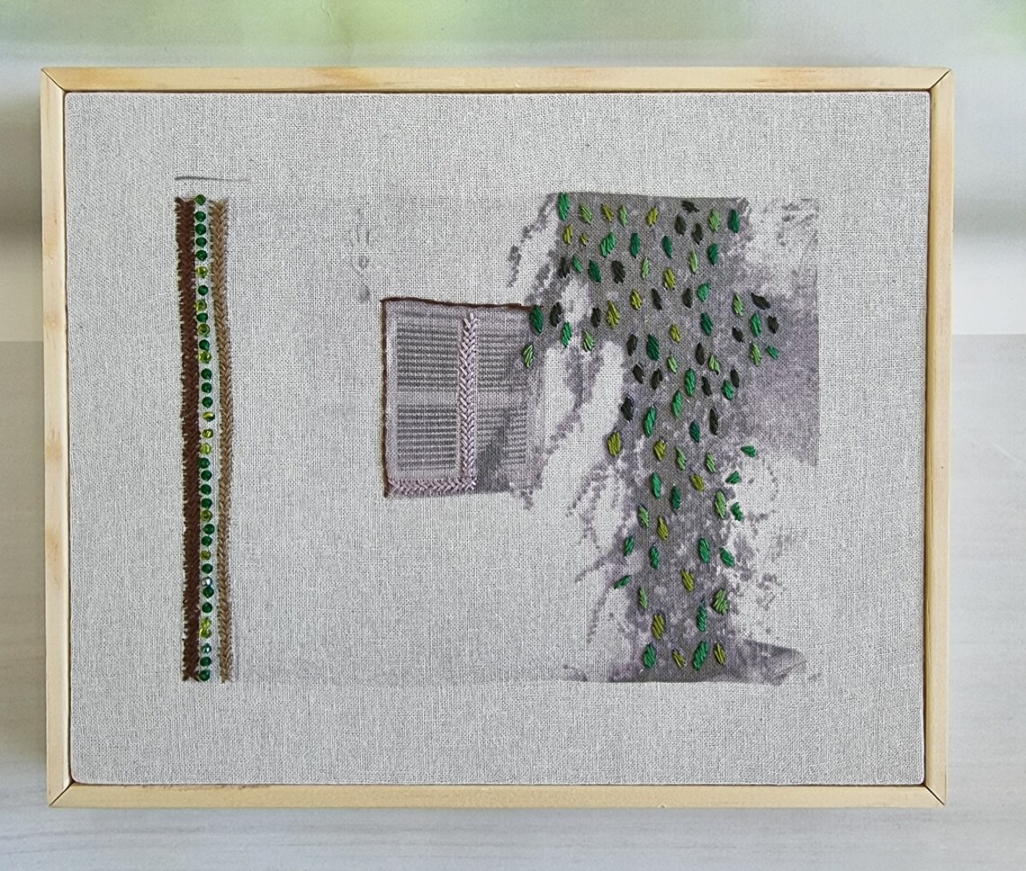 Window Fiber Art, Embroidered Wall Hanging, Hand Embroidery Fabric Art ...
