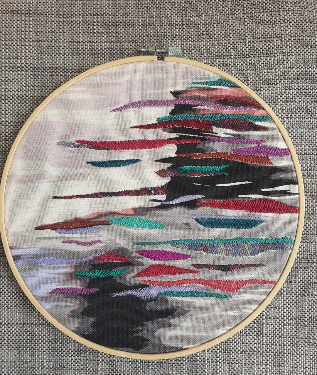 Abstract Waves Hand Embroidered Hoop Art Wall Décor, Handmade Gift for ...