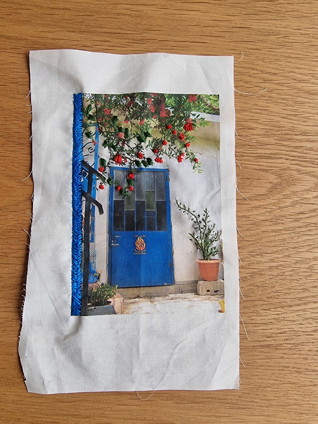 Shema Israel Turquoise Door Fiber Art, Wall Hanging, Hand Embroidery ...