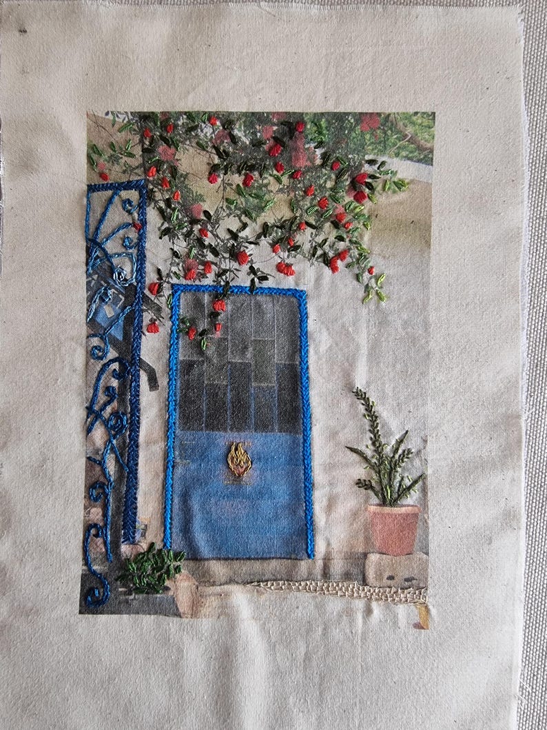 Shema Israel Turquoise Door Fiber Art, Wall Hanging, Hand Embroidery ...