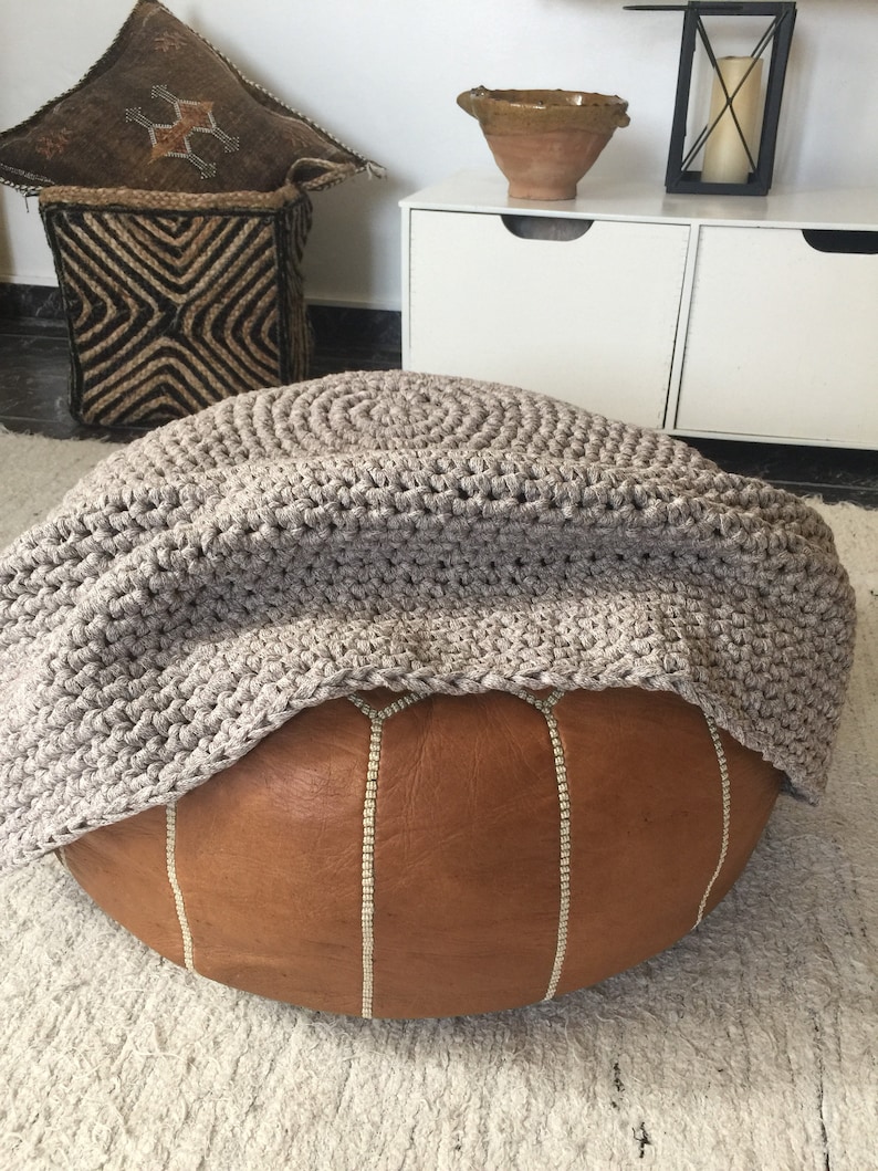 Crochet Pouf Cover Round Knitted Slipcover for Moroccan Poufs | Etsy