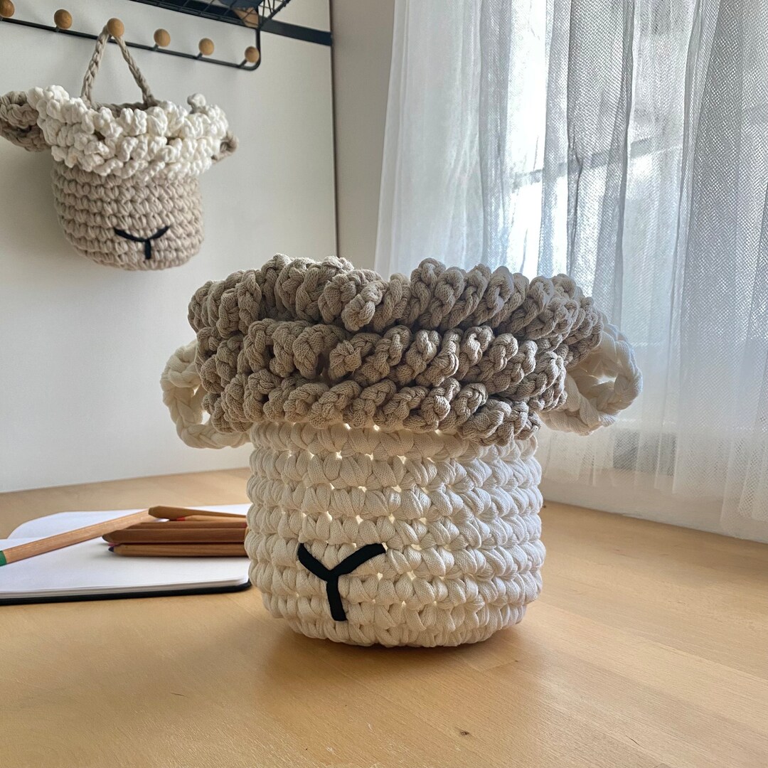 Crochet Sheep Basket – Hanging Nursery Organizer, Farmhouse Decor - Etsy