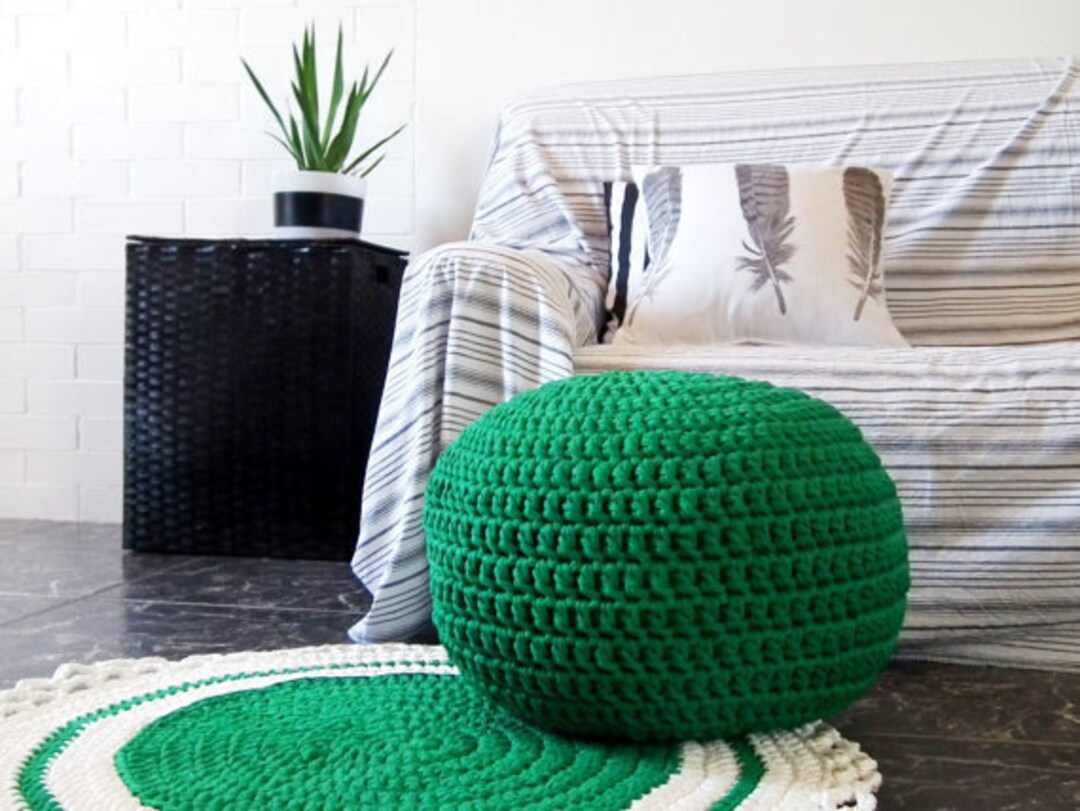 Chunky Knitted Pouf Ottoman Sturdy Round Footstool Pouffe - Etsy
