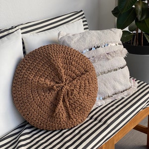 Round Crochet Pillow Cover, Recycled Chunky Cotton Cushion Pillowcase ...