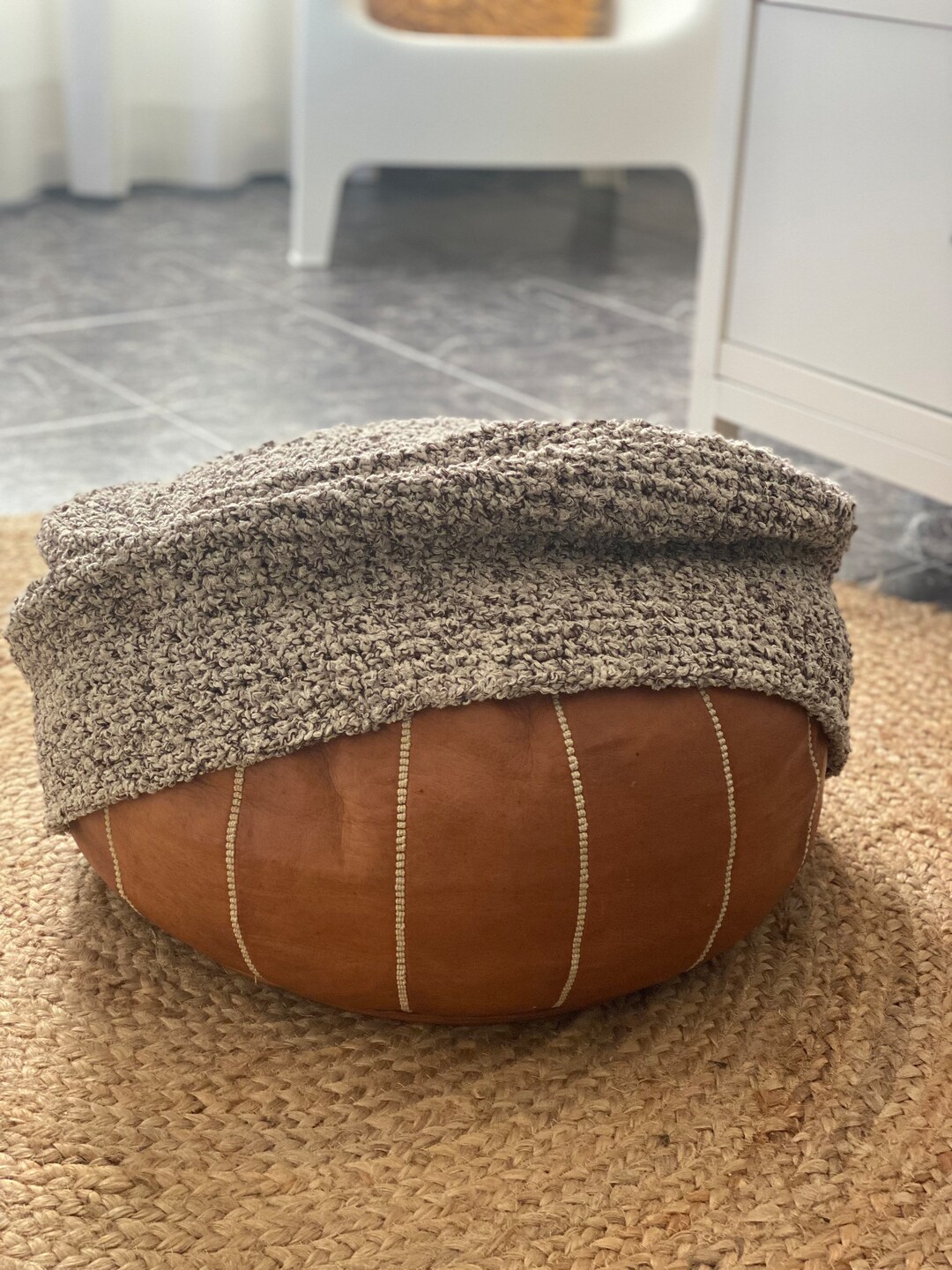 Ivory Boucle Ottoman Slipcover Crochet Round Stool Cover - Etsy