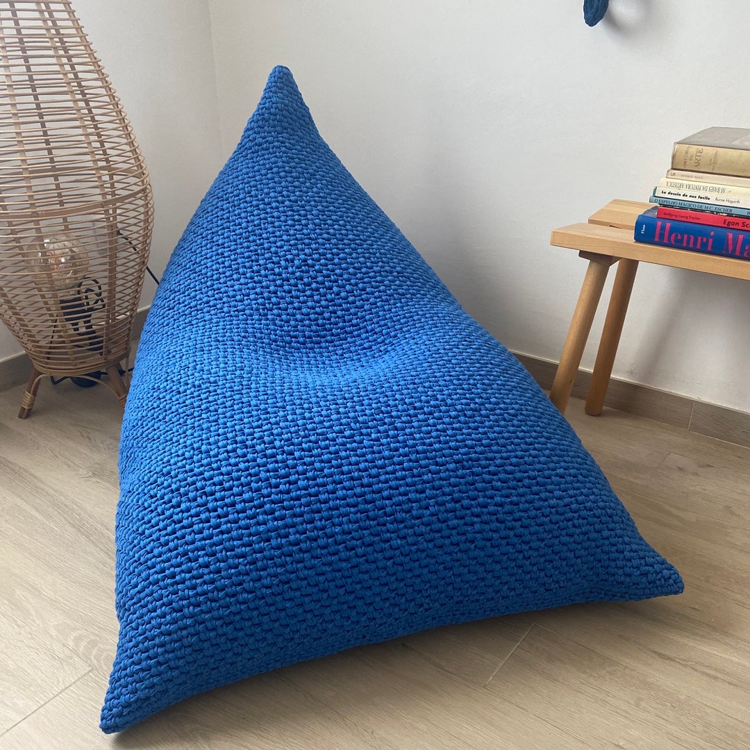 Knit Bean Bag Chair, Adult Beanbag Lounge Floor Seating Pillow, Cobalt ...