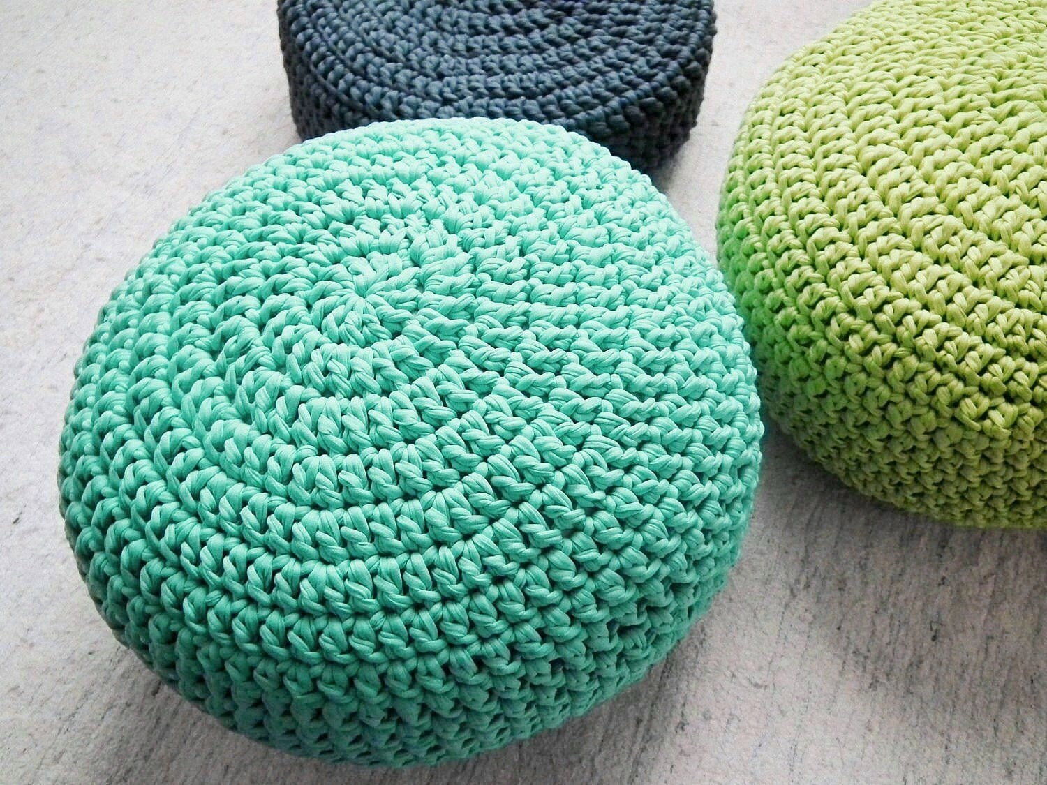 Round Knit Mint Pouf Ottoman Crochet Floor Pillow Seating - Etsy