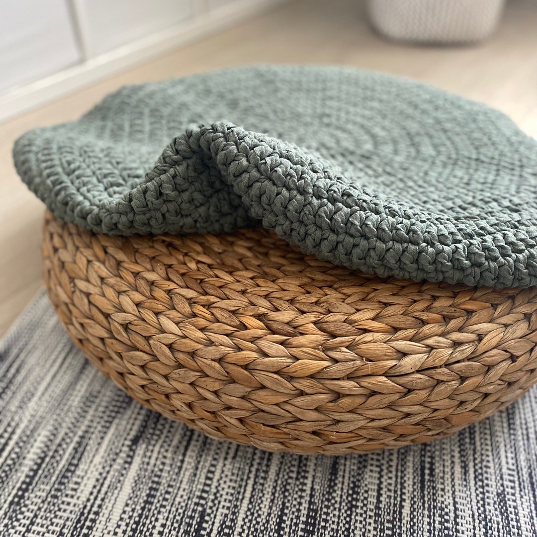 Crochet Ottoman Slipcover for Ikea Alseda Pouf Handmade Pouffe Stool Cover Upcycling Furniture Refresh Home Decor Etsy