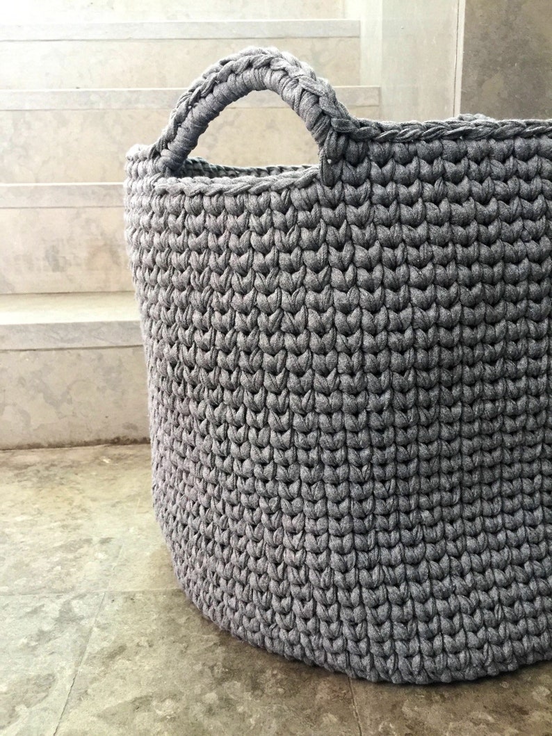Large Cotton Crochet Basket, Round Closet Organizer Bin, Modern Home ...