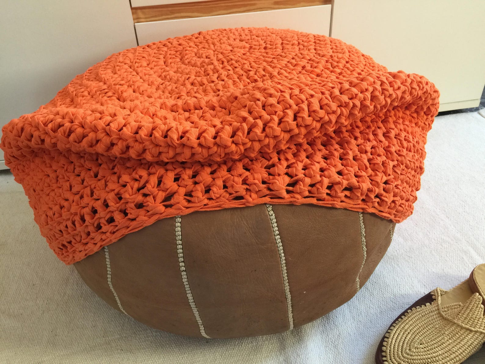 Crochet Ottoman Slipcover Handmade Pouf Stool Cover Bespoke - Etsy