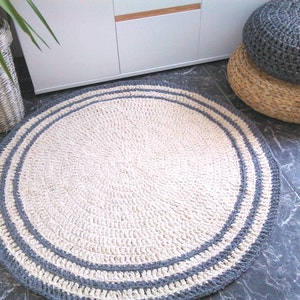 Boucle Round Rug Ivory Neutral Crochet Floor Mat Soft - Etsy