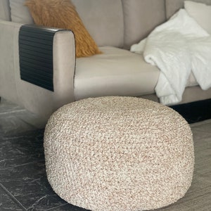 Neutral Boucle Round Ottoman Pouf, Chunky Knitted Unique Pouffe, Modern ...