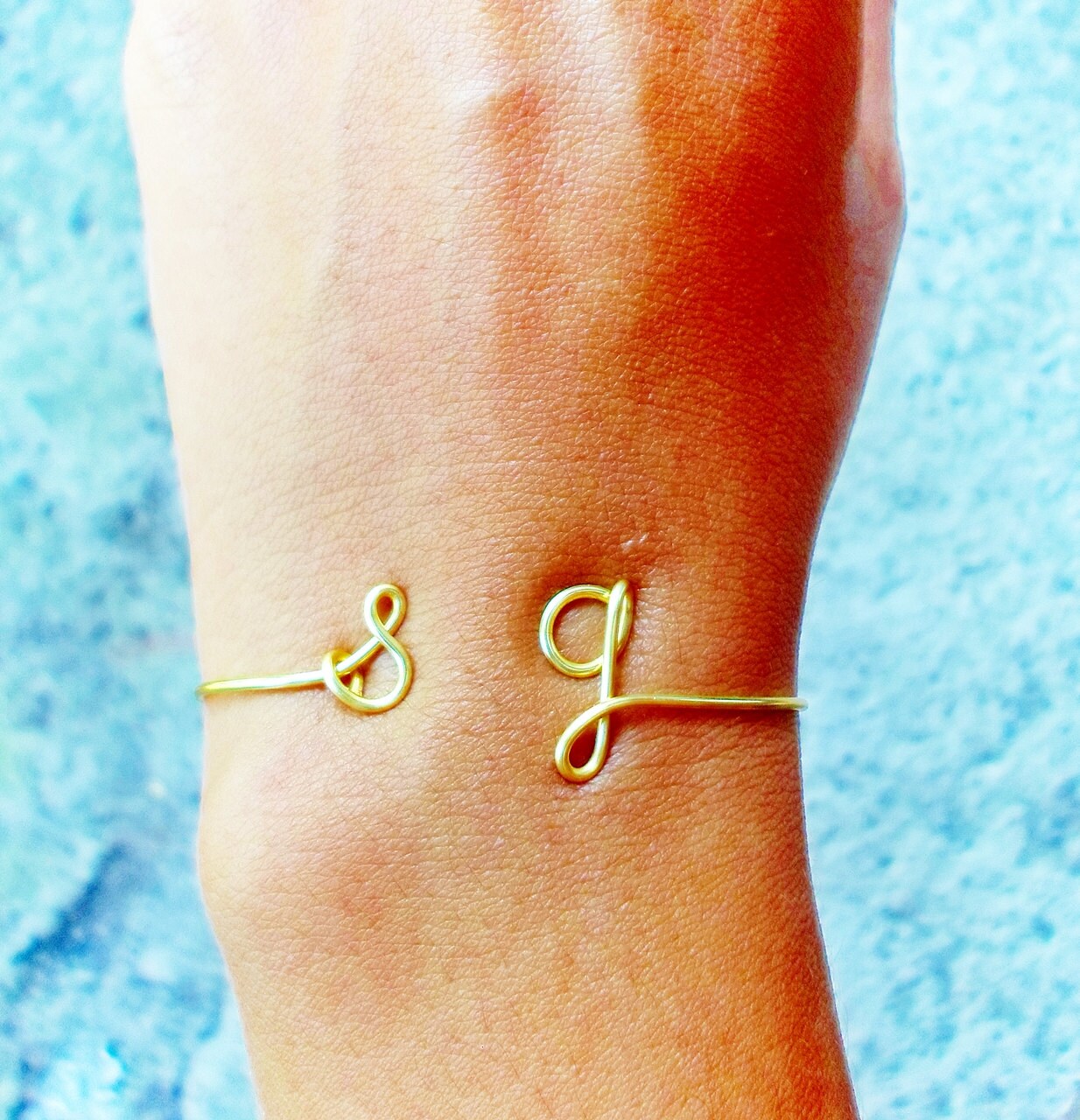 10 Initials Bracelet Sterling Silver / Double Initials Bangle - Etsy