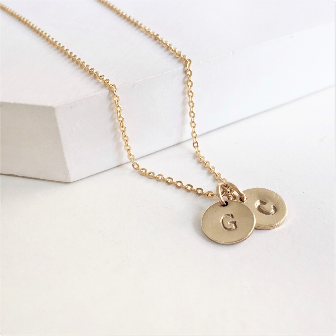 Personalized Initial Necklace / Gold Initial Disc / Gold Disc - Etsy