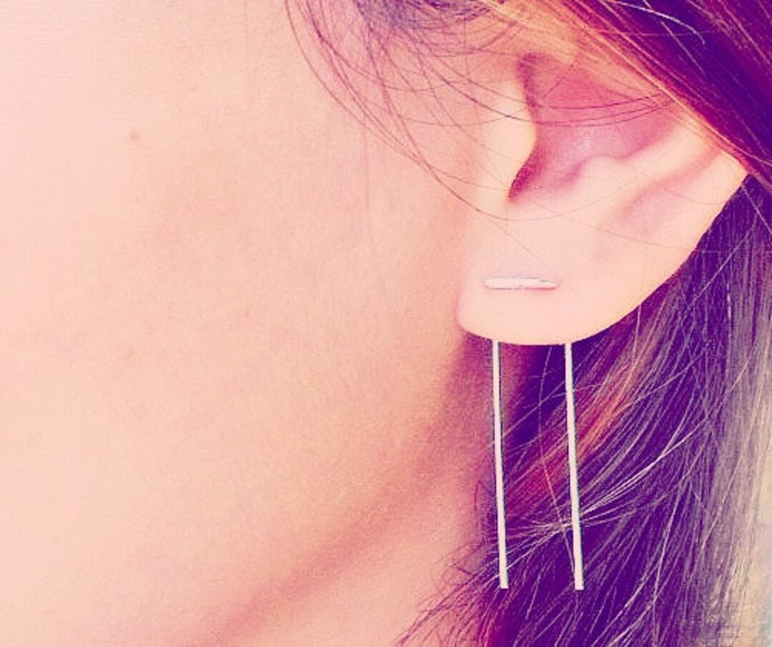 Silver Ear Jacket, Staple Ear Jacket, Front Back Earrings Double Sided ...
