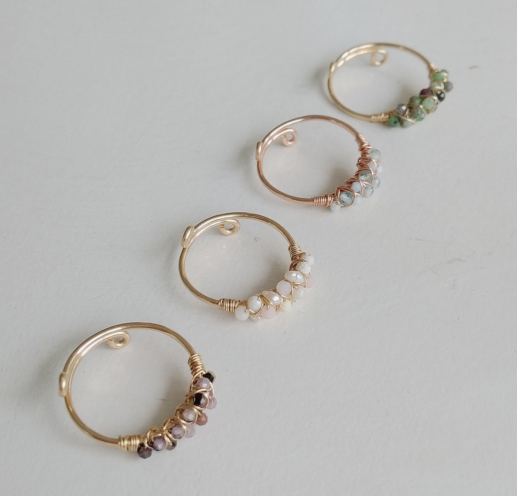 Gemstone Bubble Ring Adjustable / Wire Wrapped Cat's Eyel | Etsy