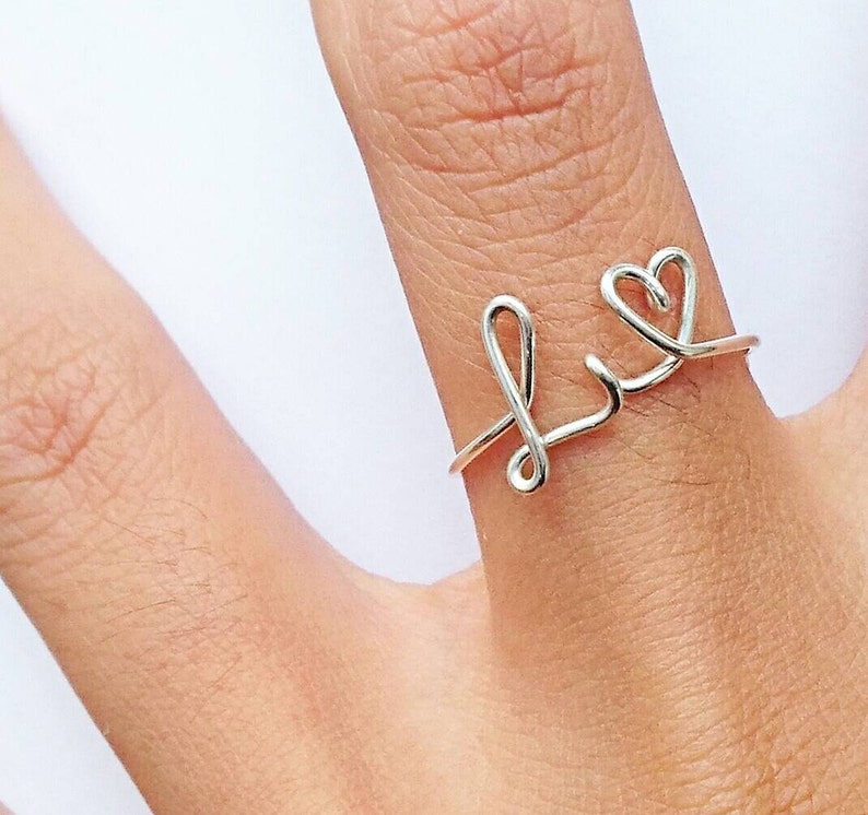 Custom initial ring / initial heart ring / letter heart ring / | Etsy