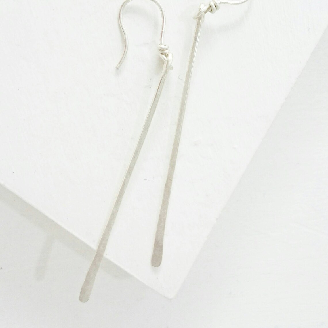 Hammered Long Bar Earrings Long Silver Bar Earrings | Etsy