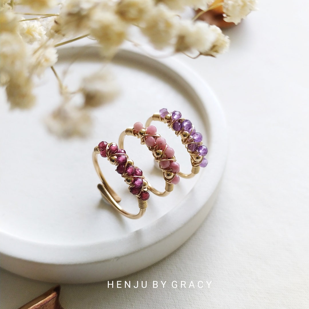 Gemstone Bubble Ring Adjustable / Wire Wrapped Gemstone Ring / Multi ...