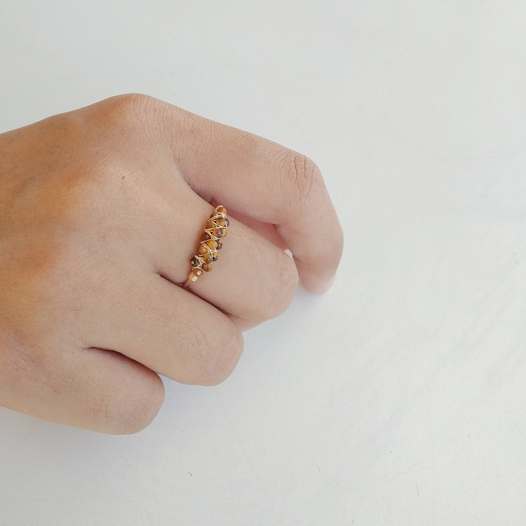 Gemstone Bubble Ring Adjustable / Wire Wrapped Cat's Eyel Ring / Multi ...