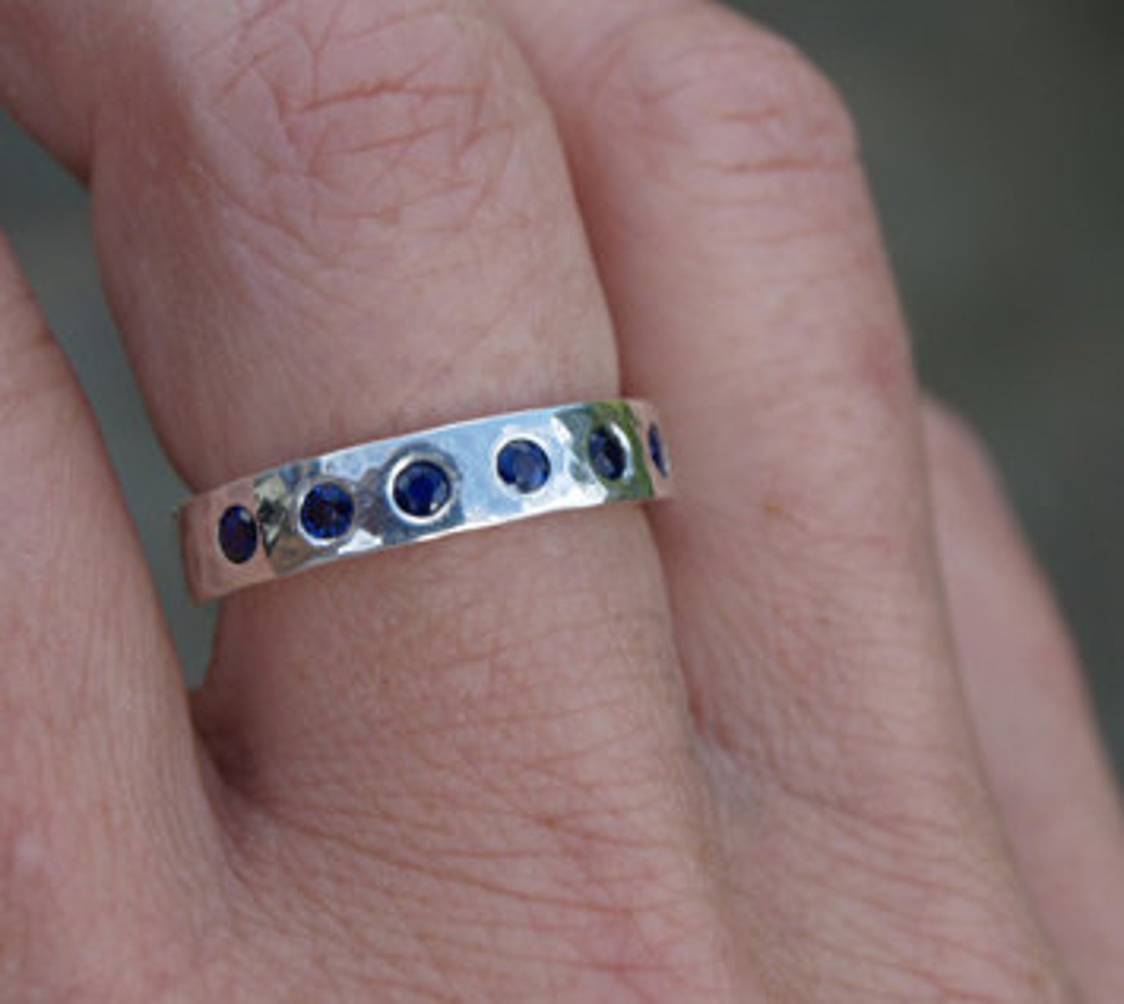 Sapphire Flush Set Band, Silver Band With Sapphires - Etsy