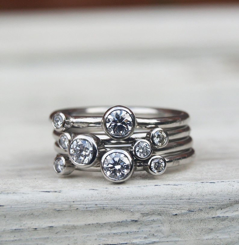Platinum Diamond Stacking Ring Set | Etsy