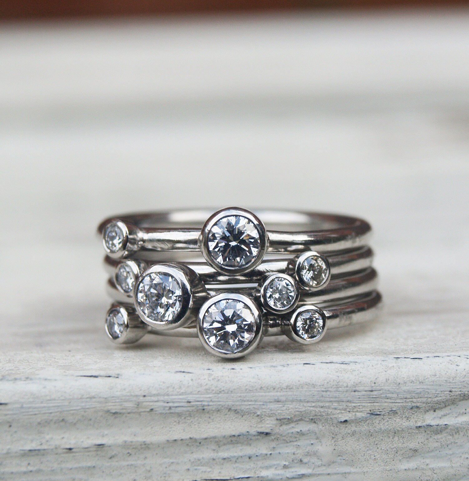 Platinum Diamond Stacking Ring Set - Etsy