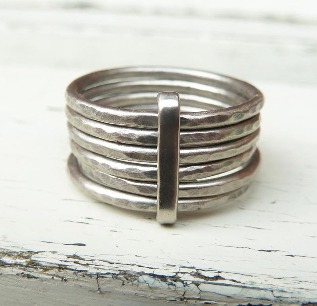 Platinum Hammered Stacking Ring - Etsy