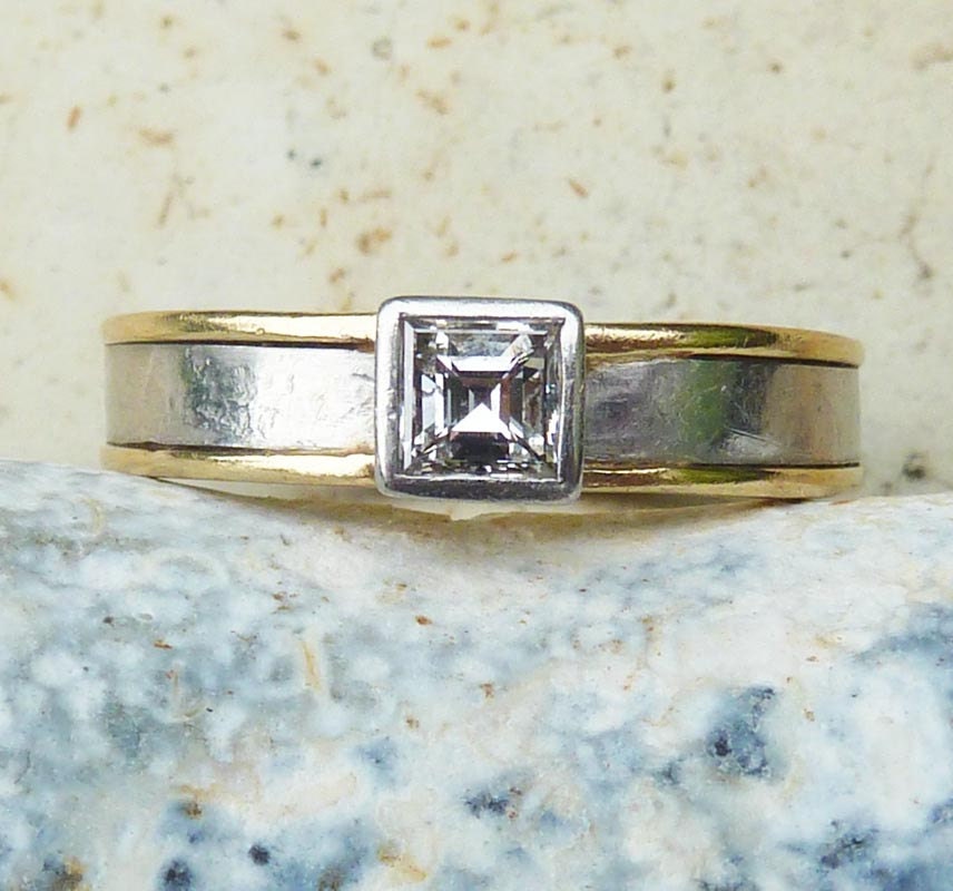 Square solitaire diamond engagement ring in platinum and gold | Etsy
