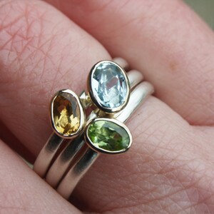 White and Yellow Gold Oval Stacking Ring Set - Etsy